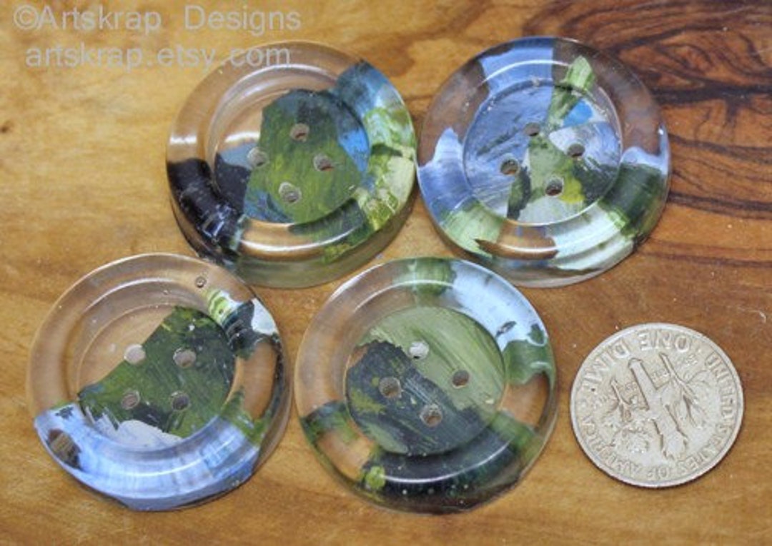 Green and Blue Four Button Set, Made From Recycled Paint, Artskrap ...