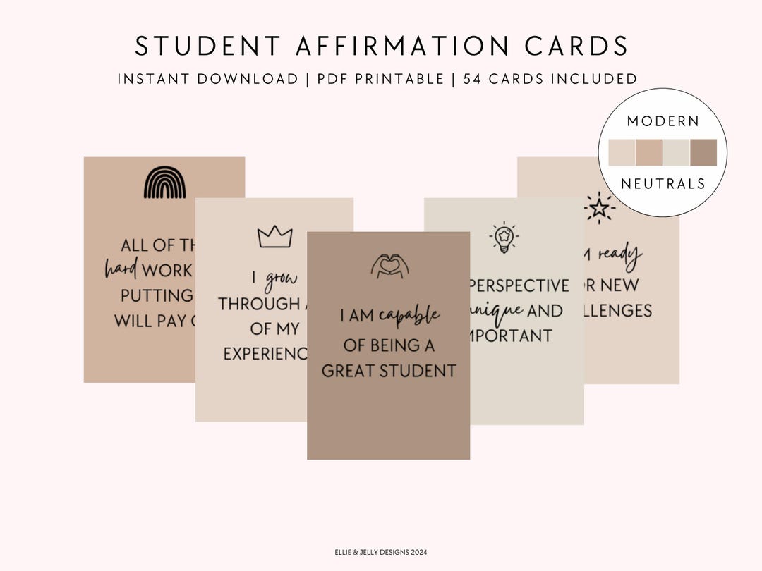Printable Affirmation Cards for University & College Students ...