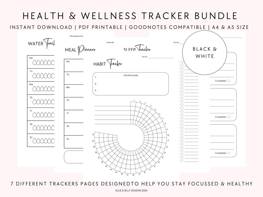 Health and Wellness Tracker Bundle | Goodnotes Compatible Printable ...