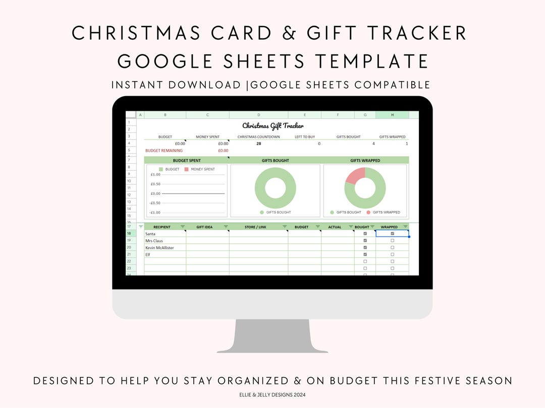 Christmas Gift & Card Tracker Google Sheets Template | Budget Planner ...