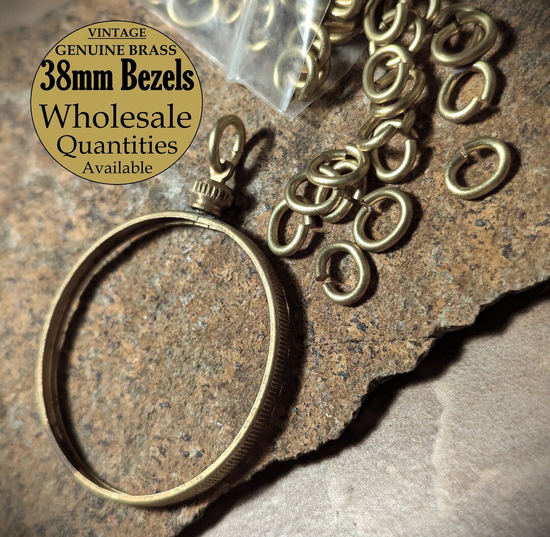 Vintage Old Brass 38mm Round 1 1/2 Inch Screw Top Coin Bezels Frame ...
