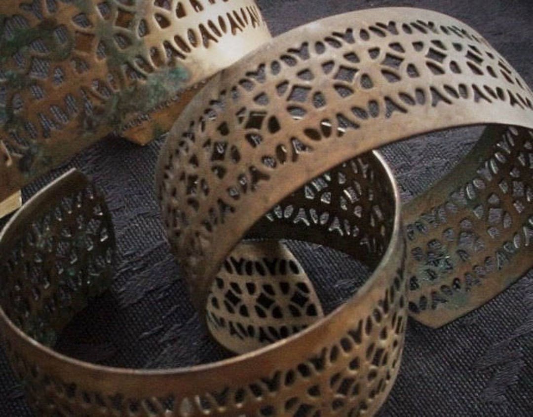 RARE Lot Vintage Old Filigree Brass Cuff Bracelet Art Deco Victorian ...