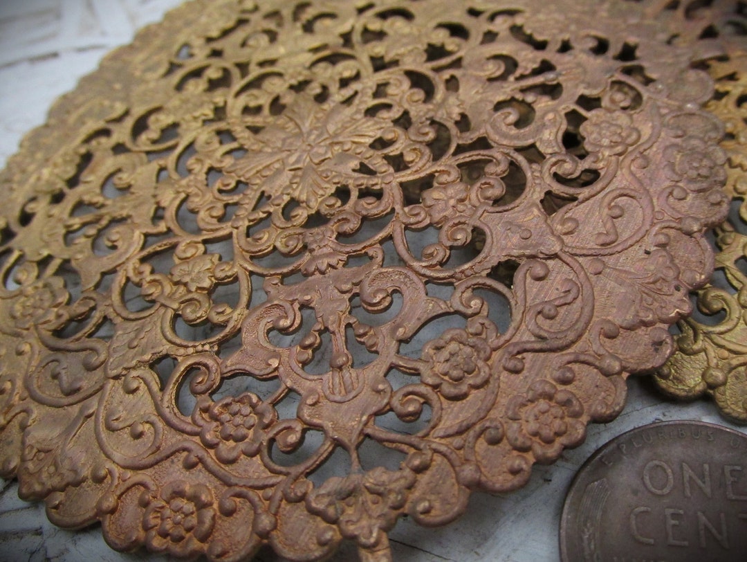 RARE 1pc OLD Antique 3 Inch 75mm Round Vintage Brass Victorian Ornate ...