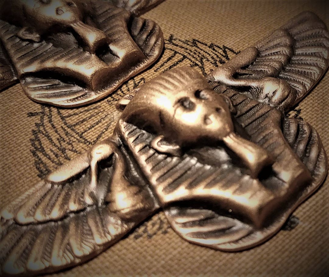 3 Egyptian Winged Pharaoh Tutankhamun Vintage Stl Brass Stamping Cameo ...