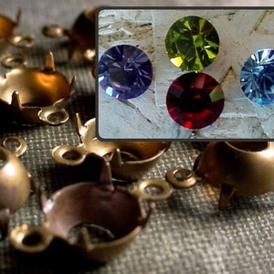 8 Settings + 8 Swarovski Crystal Stones Vintage 29ss 4 Prong Brass ...