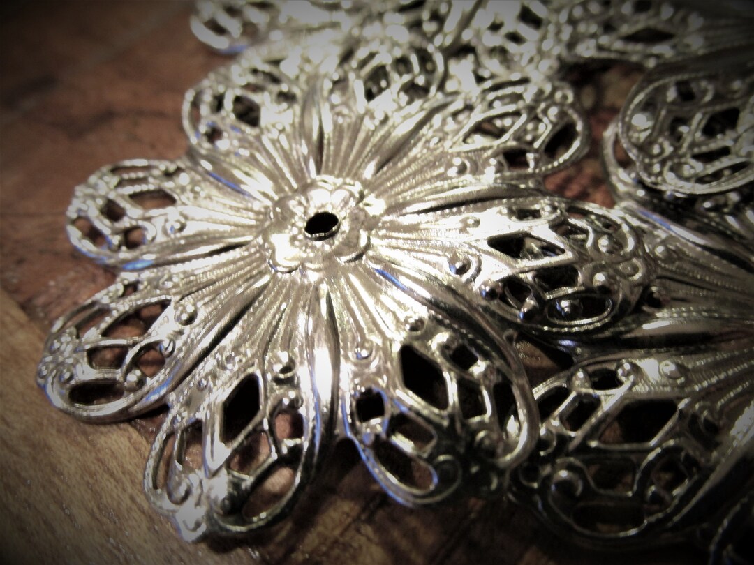 6pc Vintage Filigree Flowers Large 45mm 1 3/4 Inch Open Work Round ...