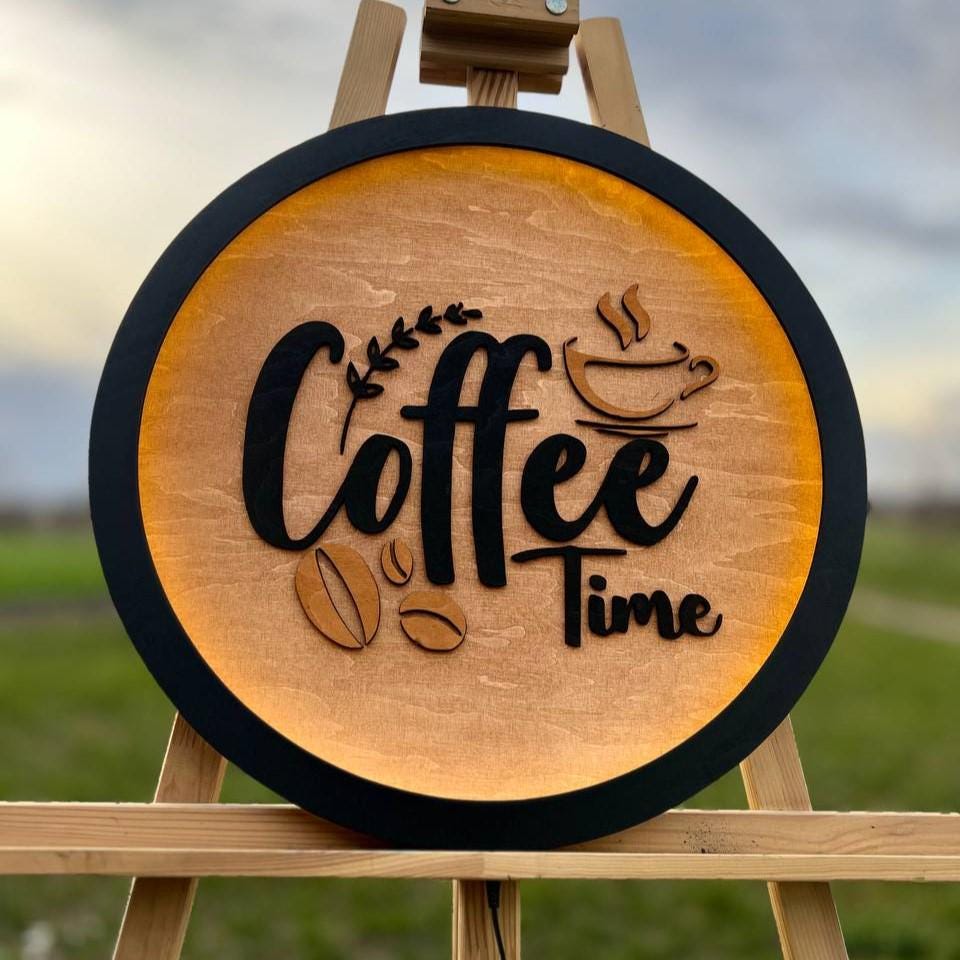 3D Wooden Cafe Logo Sign: LED Backlit Interior Decor - Etsy