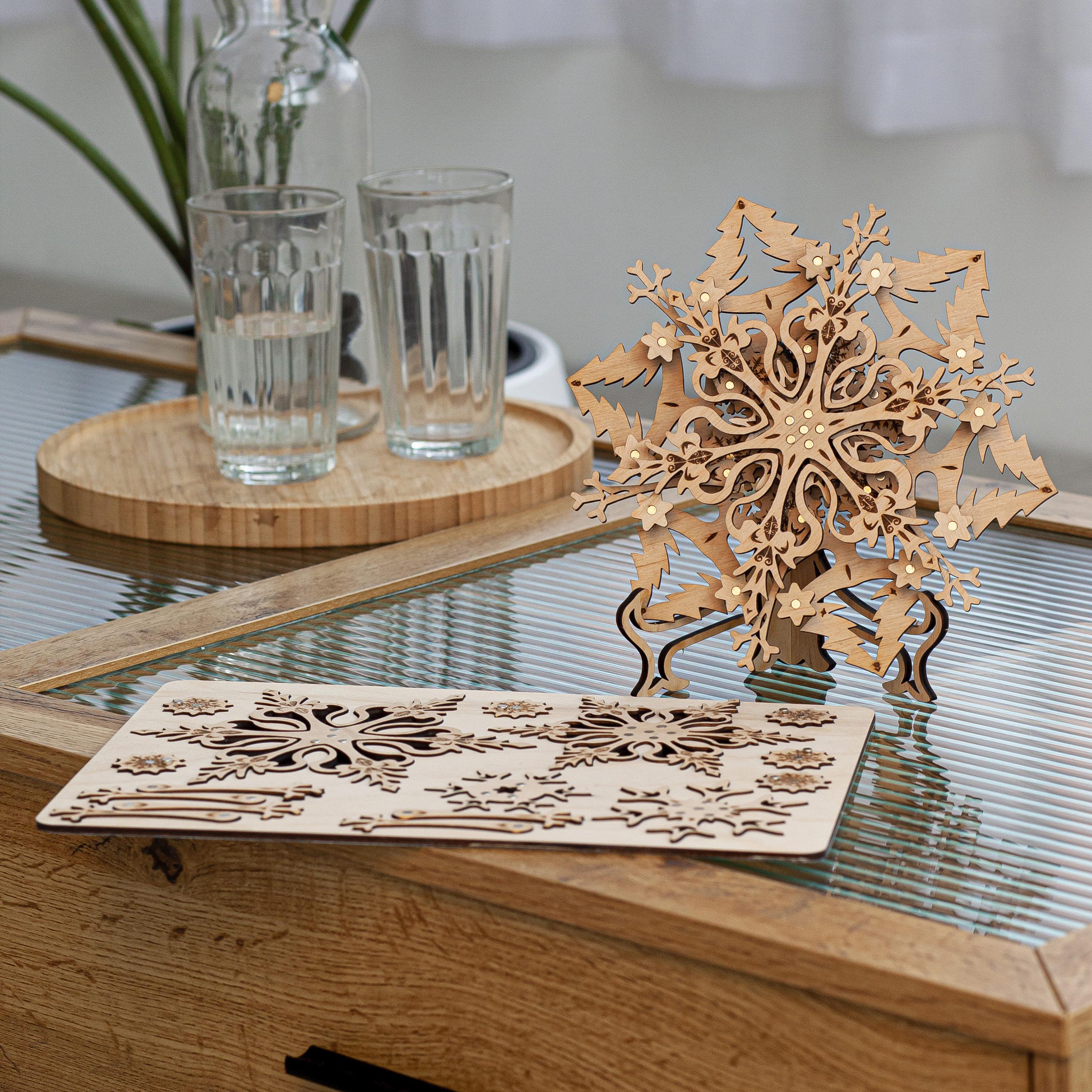 Wooden Puzzle Intricate Wooden Snowflake Puzzle DIY 3D Wooden Model ...
