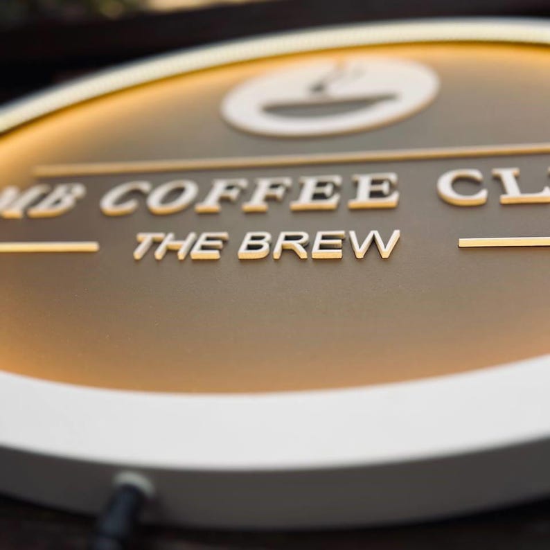 3D Wood Business Logo - Coffee Bar Decor - LED Light up Cafe Sign ...