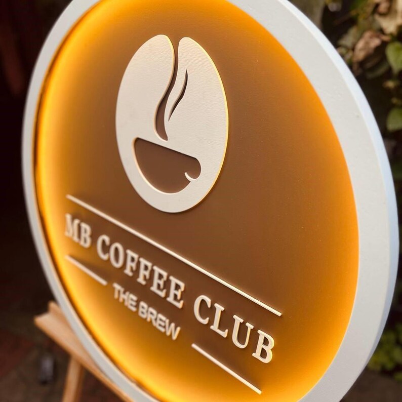 Personalized Wooden Sign for a Cafe | 3D Sign With LED Lighting ...
