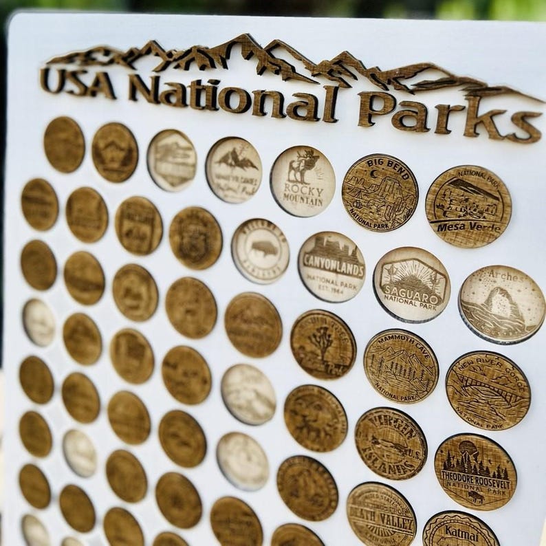 Wooden US National Parks Map With Tokens Adventure Tracker - Etsy