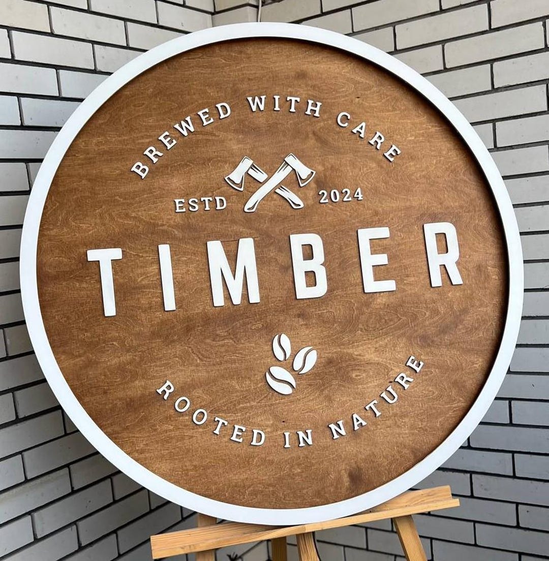 Illuminated Wooden Cafe Logo Sign | Custom Wood Coffee Shop Sign With ...