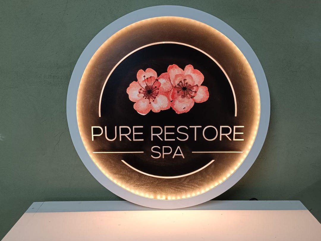 Wooden Logo Company Iluminated Custom Round Wooden Spa Salon Sign ...