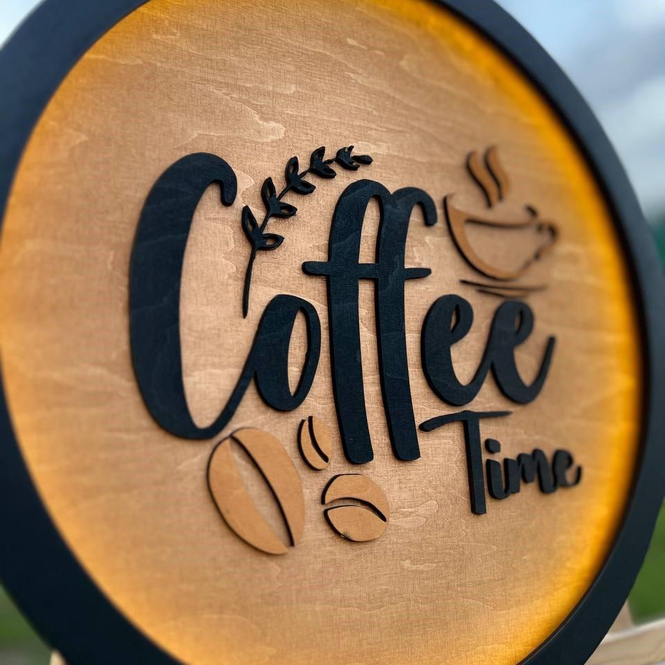 3D Wooden Cafe Logo Sign: LED Backlit Interior Decor - Etsy