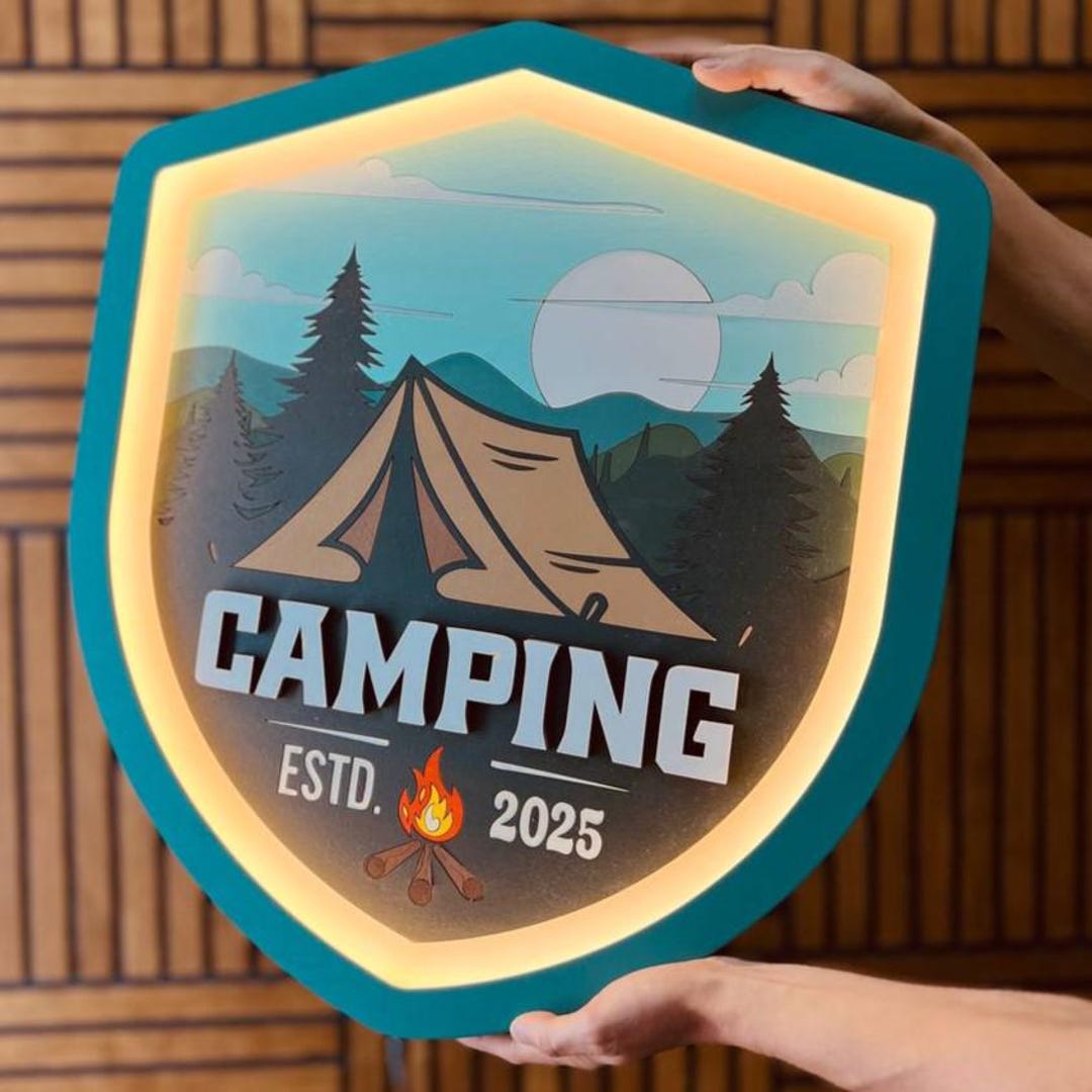 Personalized LED Wooden Sign: 3D Contour Lighting, Travel & Camping ...