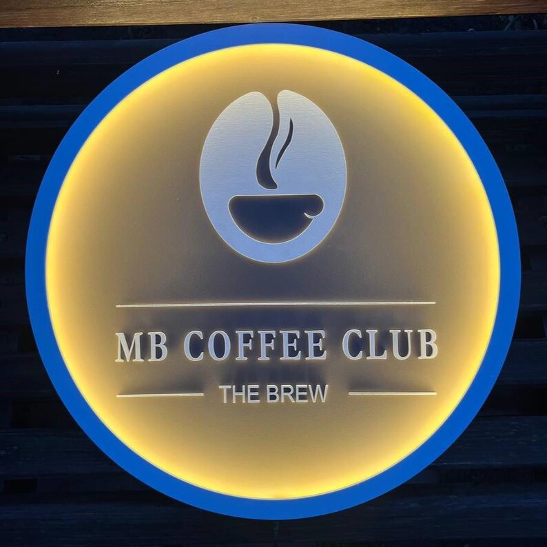 3D Wood Business Logo - Coffee Bar Decor - LED Light up Cafe Sign ...