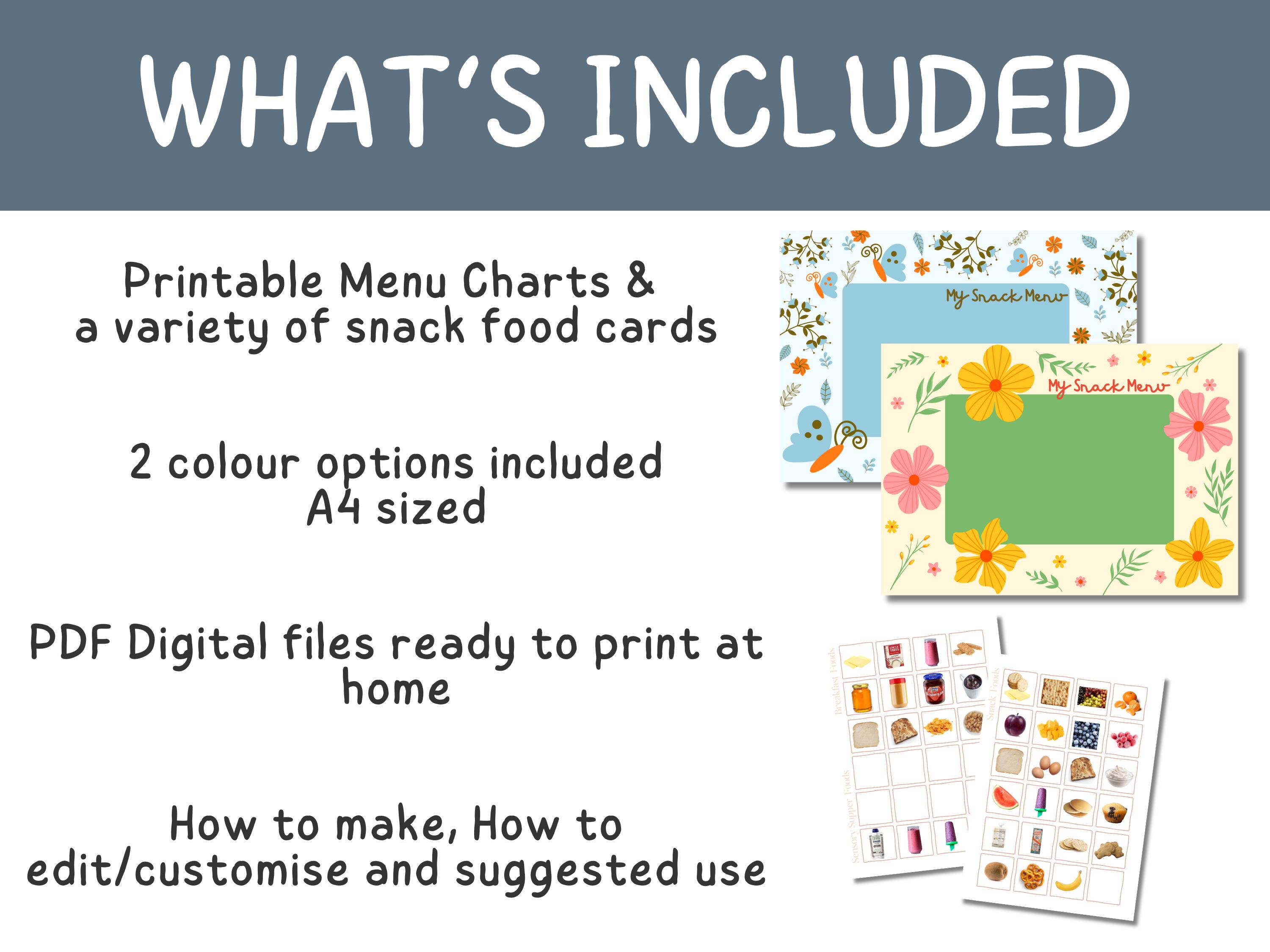 Snack Choice Menu | Food Choice Cards | Visual Food Chart | Menu Choice ...