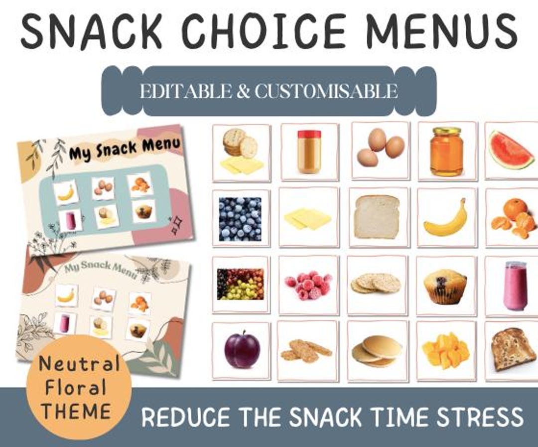 Snack Choice Menu | Food Choice Cards | Visual Food Chart | Menu Choice ...