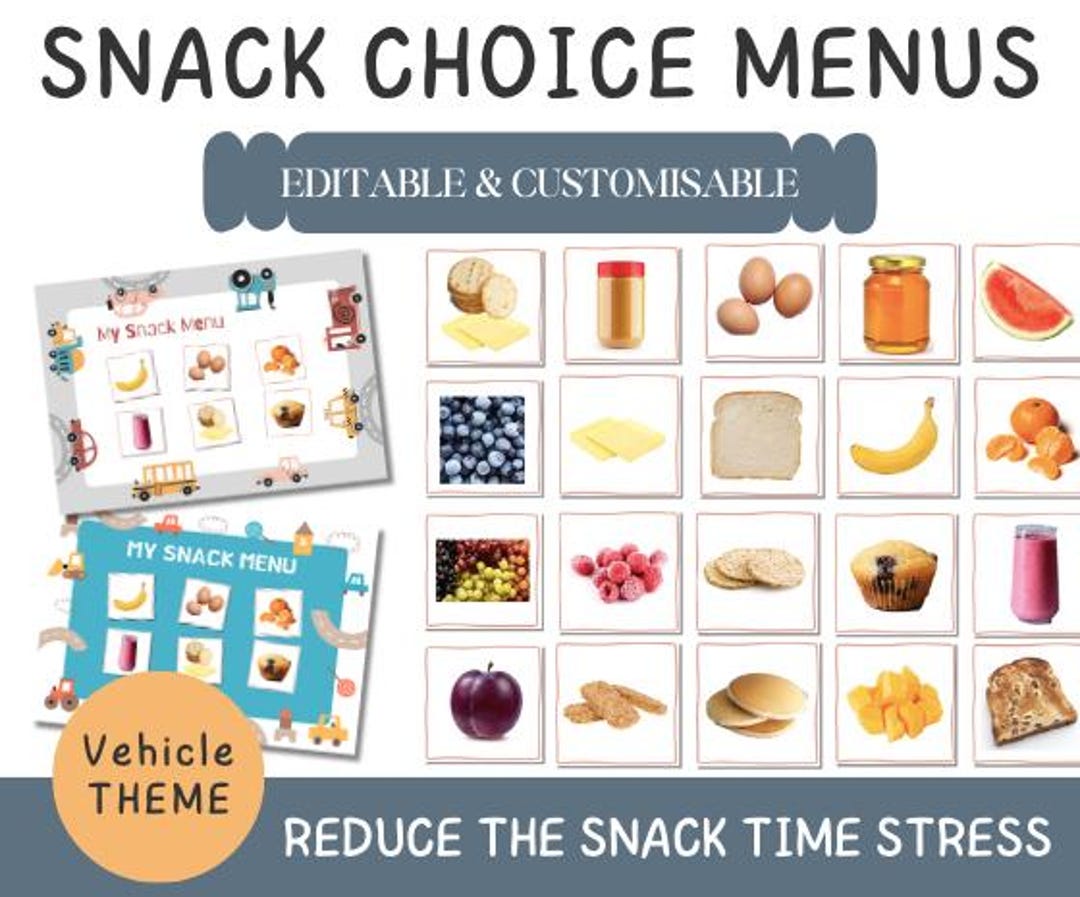 Snack Choice Menu: Visual Food Chart, Vehicle Theme (digital Download ...
