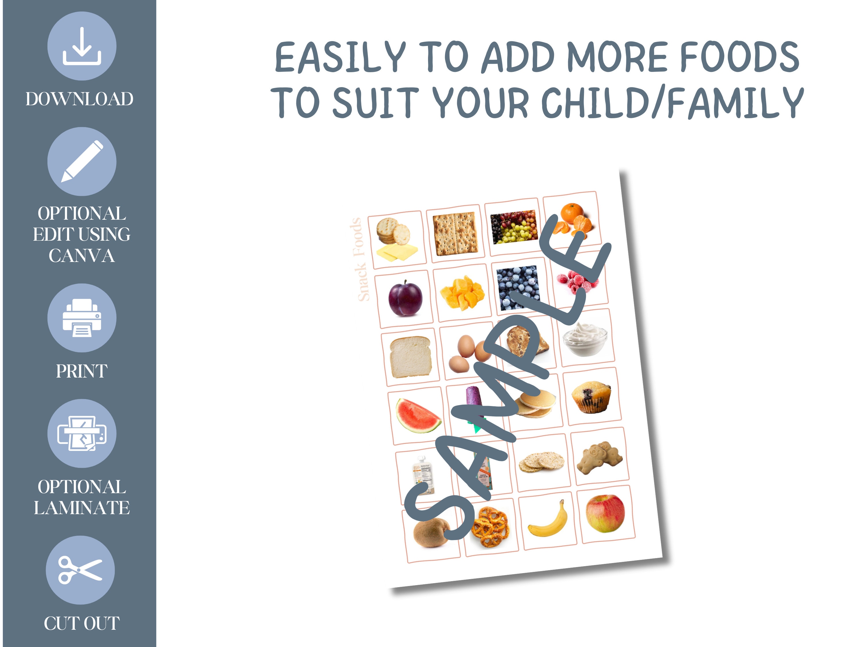 Snack Choice Menu Food Choice Cards Visual Food Chart Menu Choice Cards ...