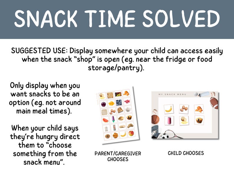 Snack Choice Menu | Food Choice Cards | Visual Food Chart | Menu Choice ...