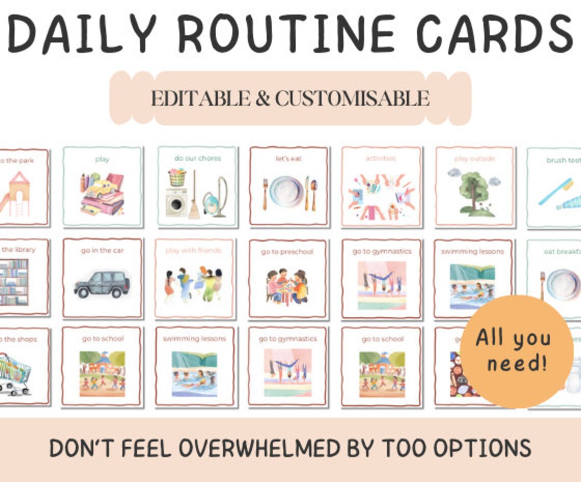 Kids Daily Routine Cards: Visual Schedule, Editable (digital Download ...