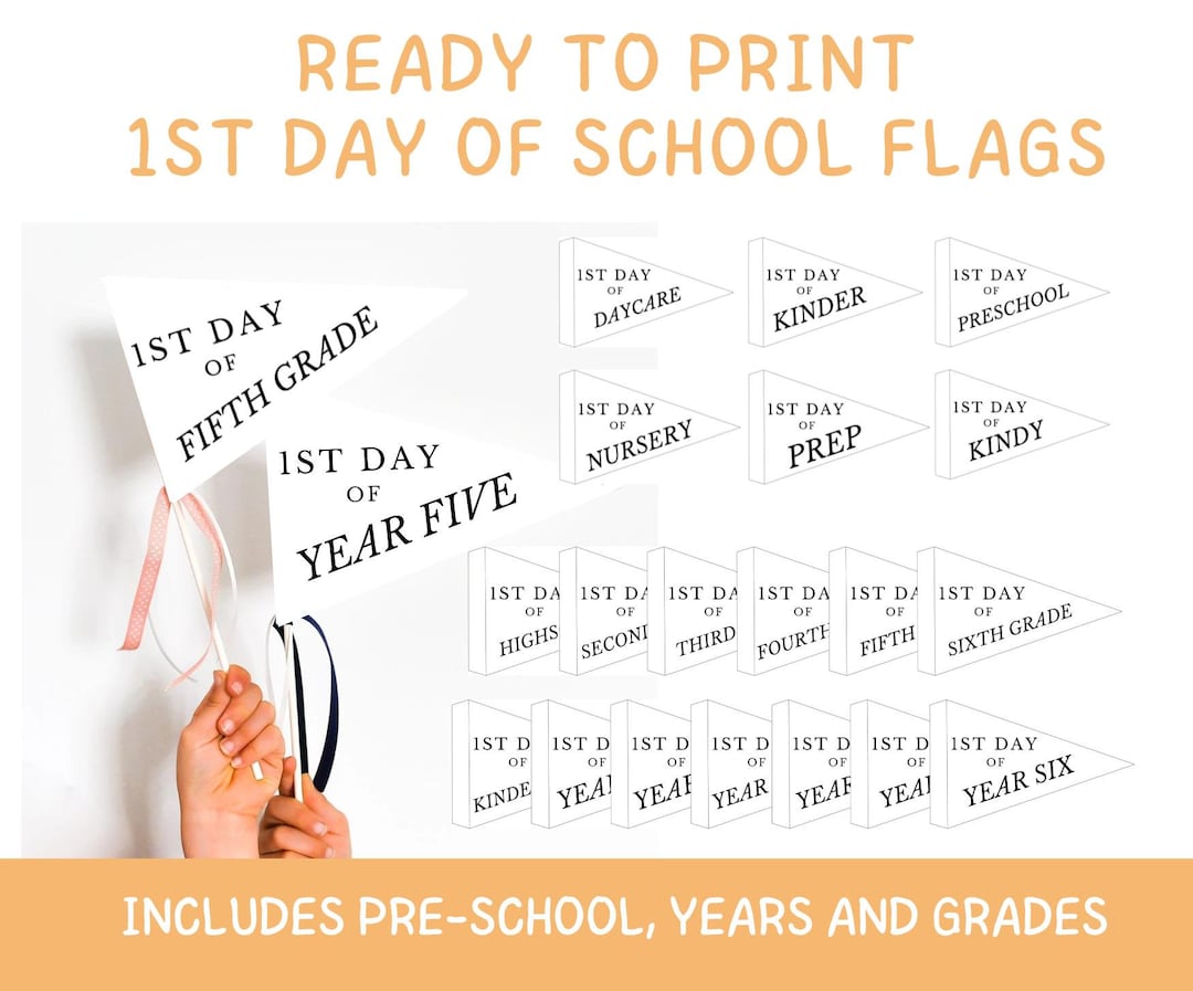 First Day of School Printable Flags: Photo Props (digital Download) - Etsy