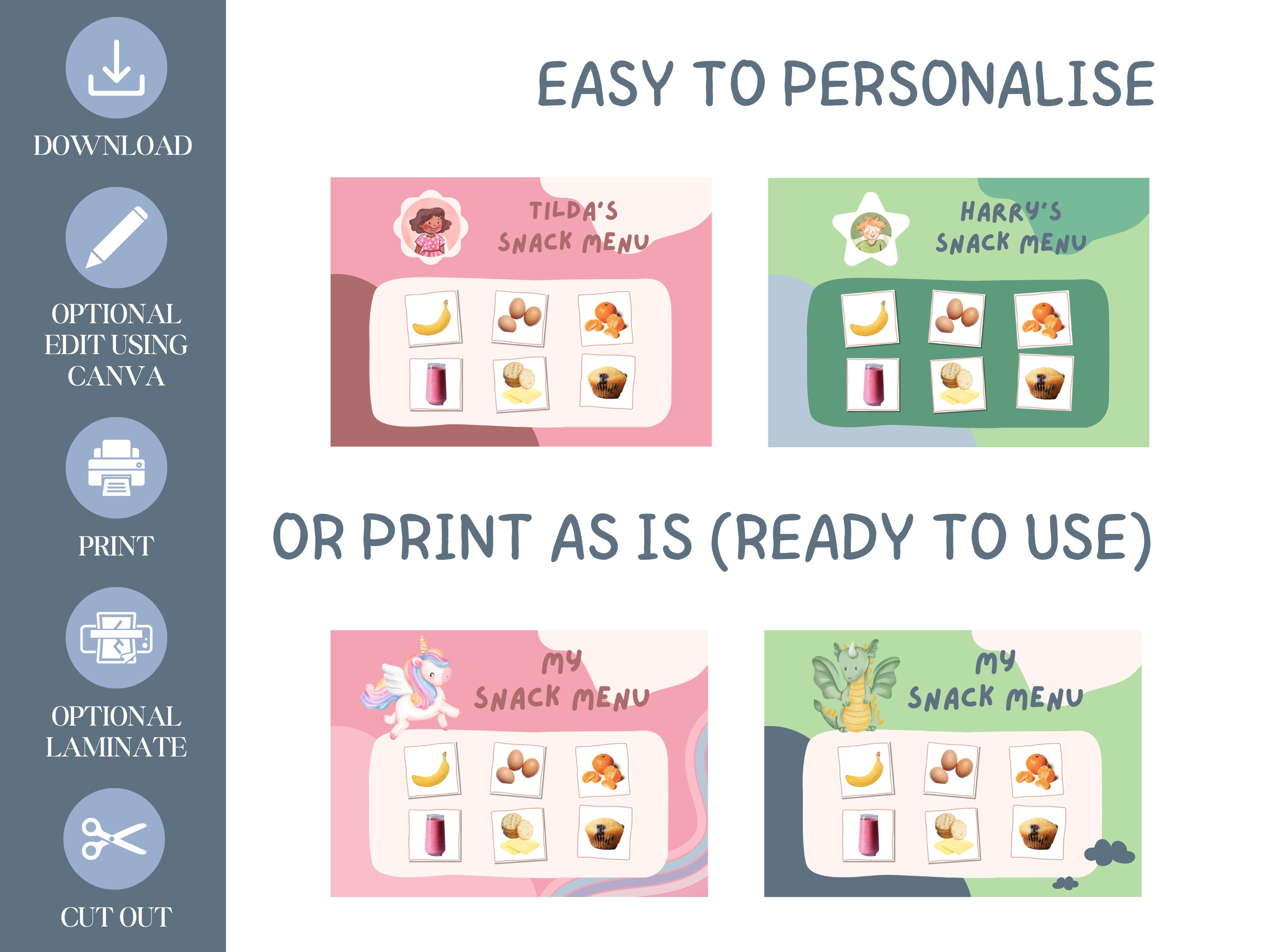 Snack Choice Menu | Food Choice Cards | Visual Food Chart | Menu Choice ...