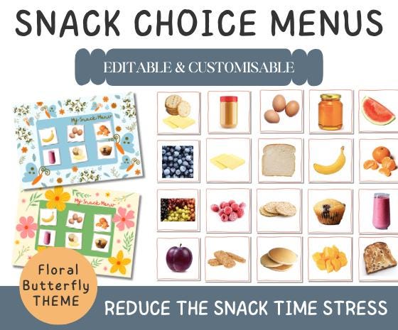 Snack Choice Menu | Food Choice Cards | Visual Food Chart | Menu Choice ...
