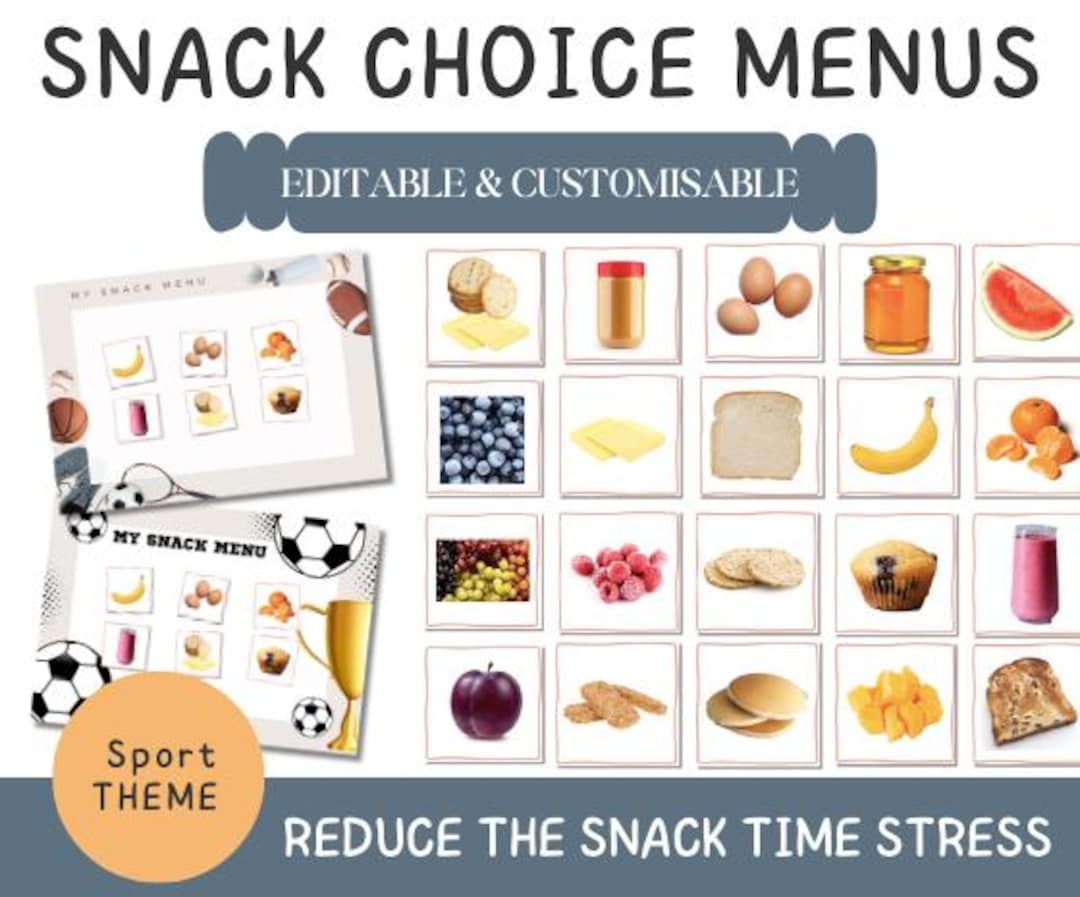 Snack Choice Menu | Food Choice Cards | Visual Food Chart | Menu Choice ...