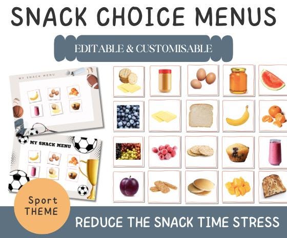 Snack Choice Menu | Food Choice Cards | Visual Food Chart | Menu Choice ...
