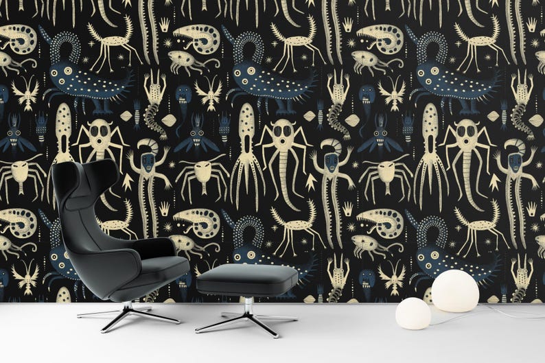 Blue Poco Abstract Cryptid Folk Art Seamless Pattern - Etsy