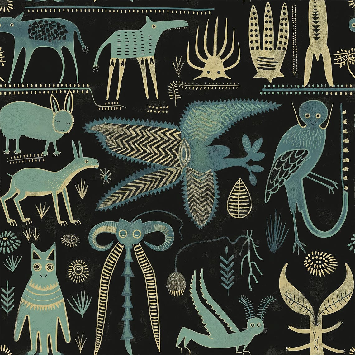 Blue Poco Cryptid Folk Art Seamless Pattern No. 2 - Etsy