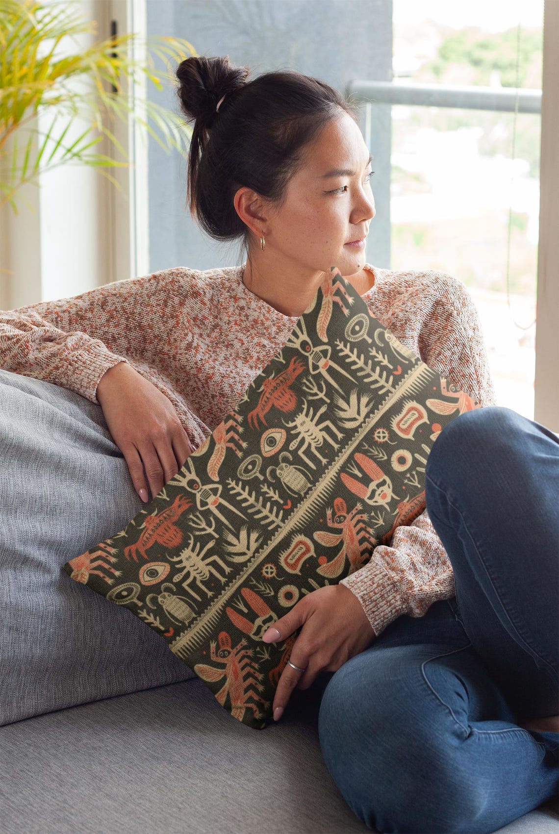 Seamless Folk Art Mythic Pattern, Primitive Symbols and Creatures, Dark ...