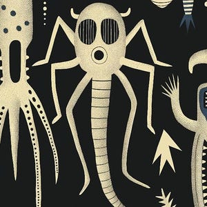 Blue Poco Abstract Cryptid Folk Art Seamless Pattern - Etsy