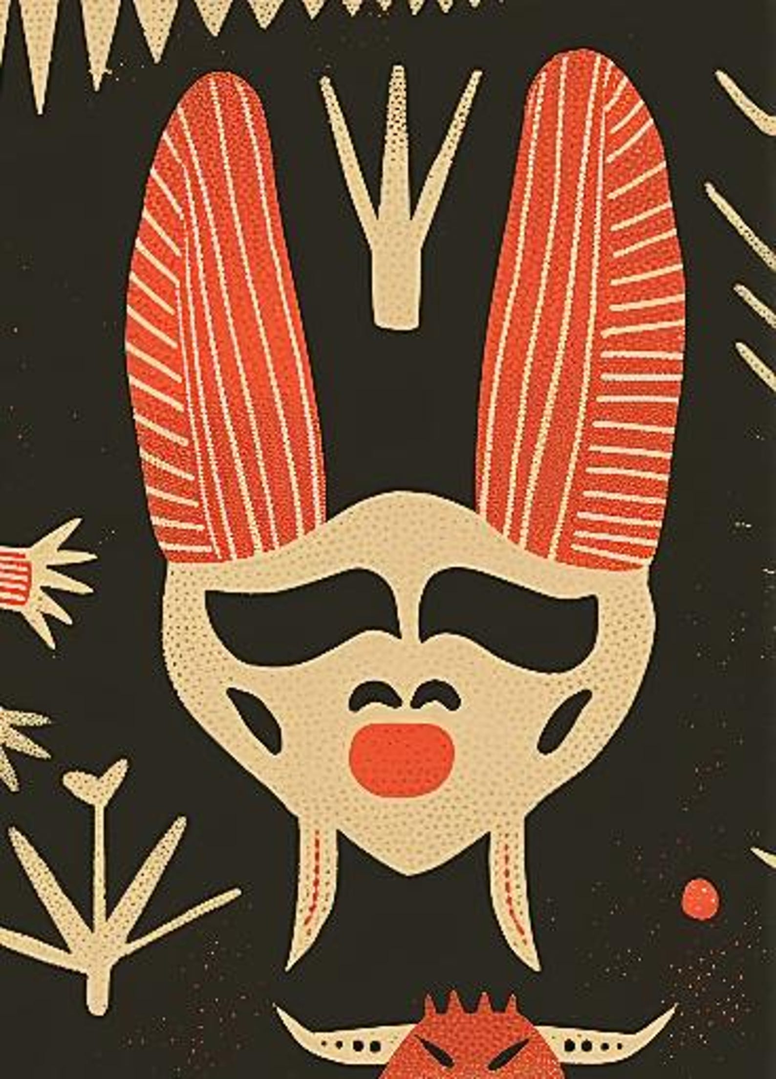 Seamless Folk Art Mythic Pattern, Primitive Symbols and Creatures, Dark ...