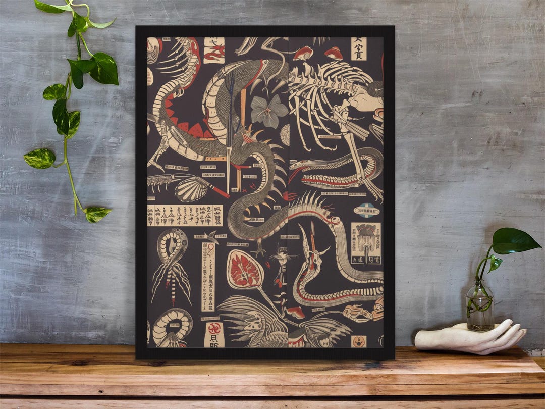 Japanese Cryptid Anatomy Seamless Pattern – Ukiyo-e Yokai Dissection ...