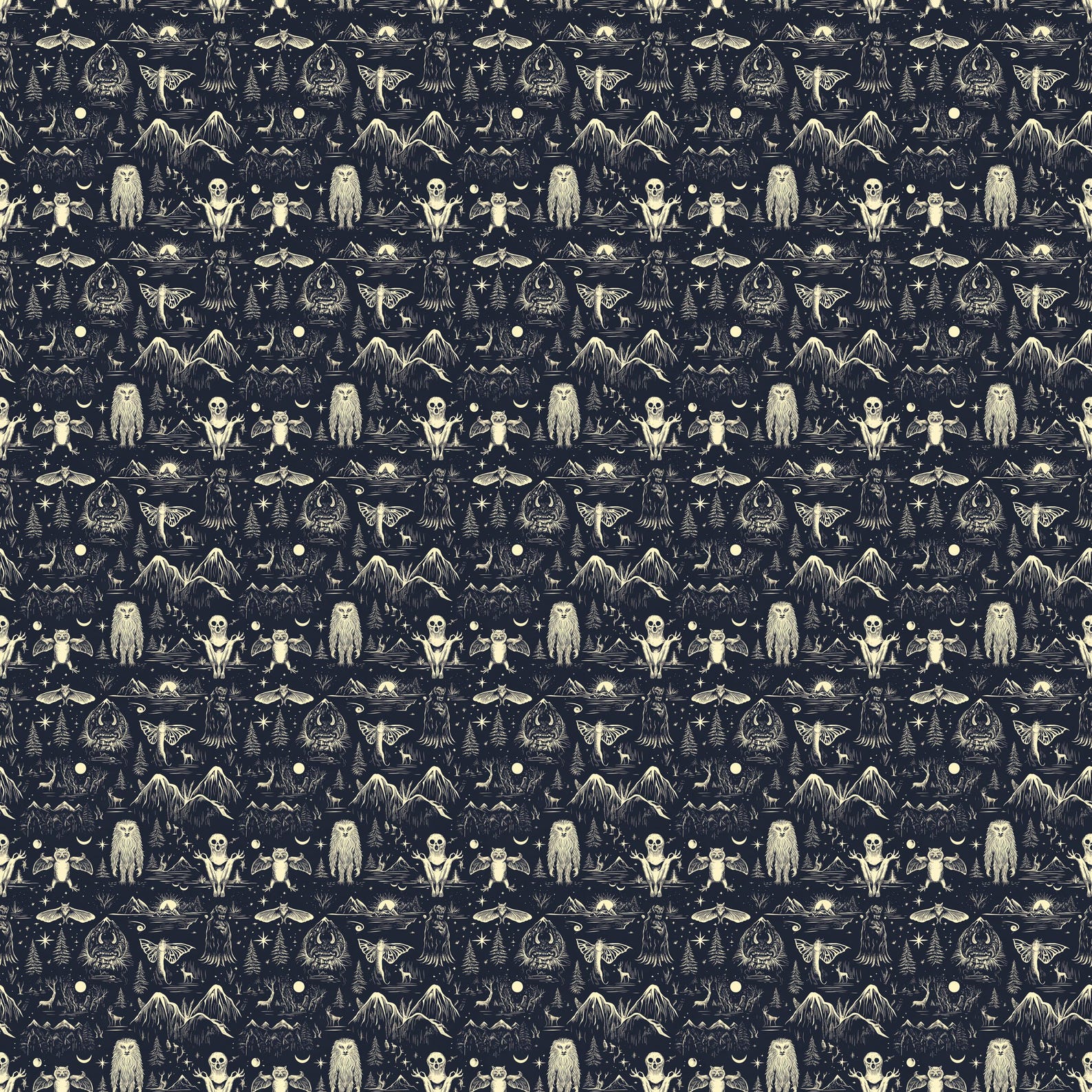 Cryptid Seamless Pattern With Mythical Creatures, Forest Design - Etsy