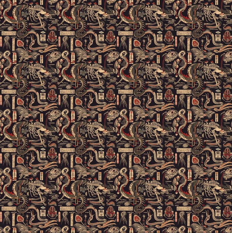 Japanese Cryptid Anatomy Seamless Pattern – Ukiyo-e Yokai Dissection ...