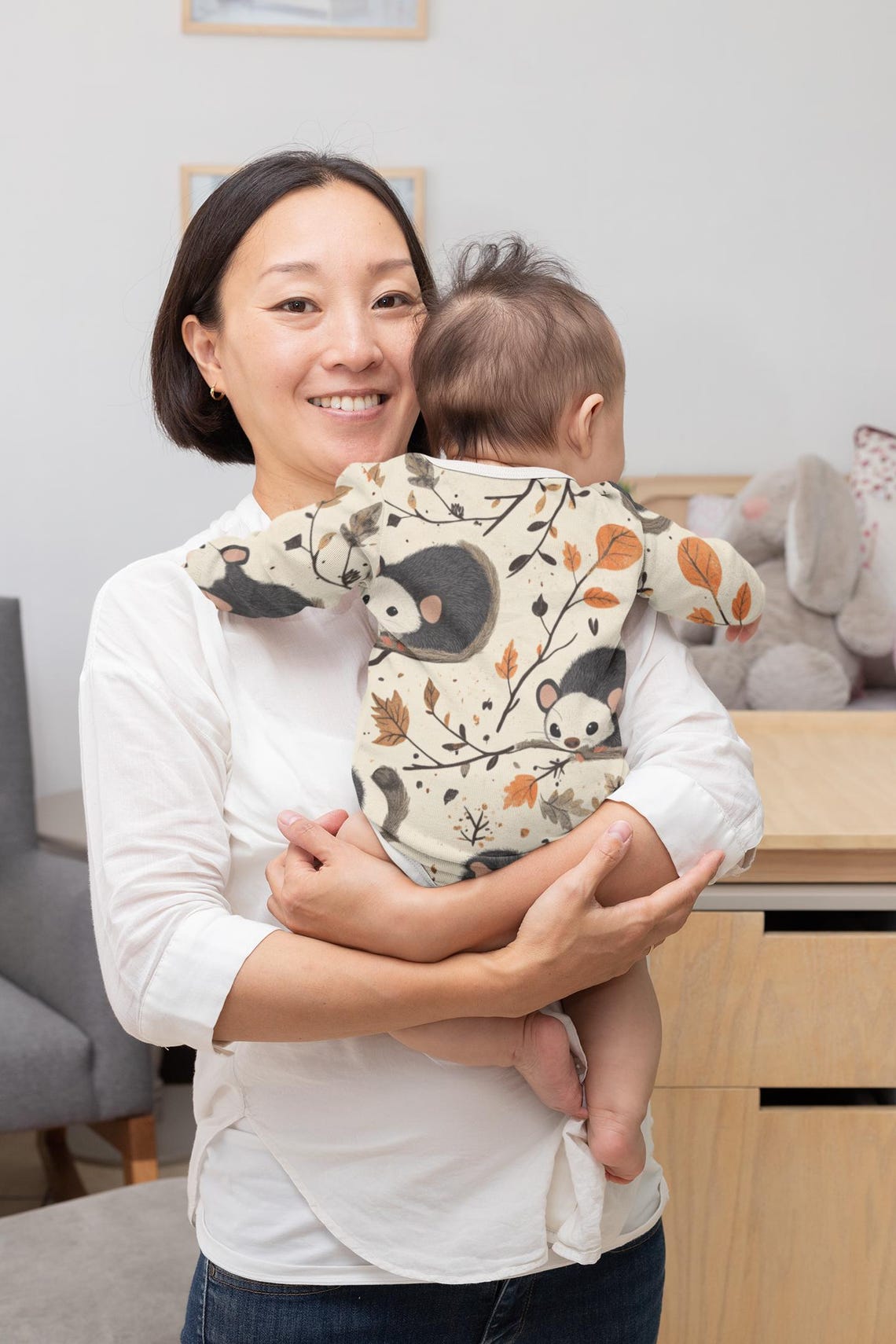 Autumn Woodland Opossum Seamless Pattern – Cozy Woodland Animal Fabric ...