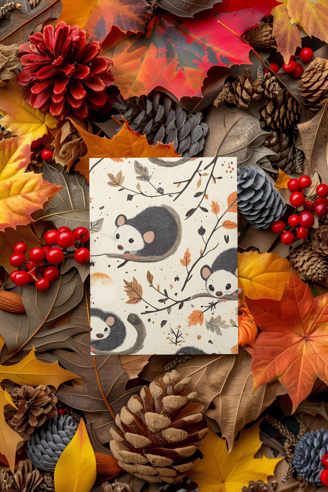 Autumn Woodland Opossum Seamless Pattern – Cozy Woodland Animal Fabric ...