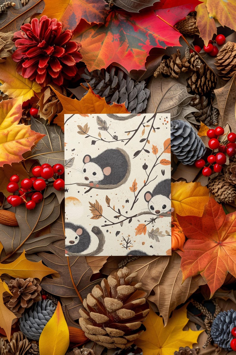 Autumn Woodland Opossum Seamless Pattern – Cozy Woodland Animal Fabric ...