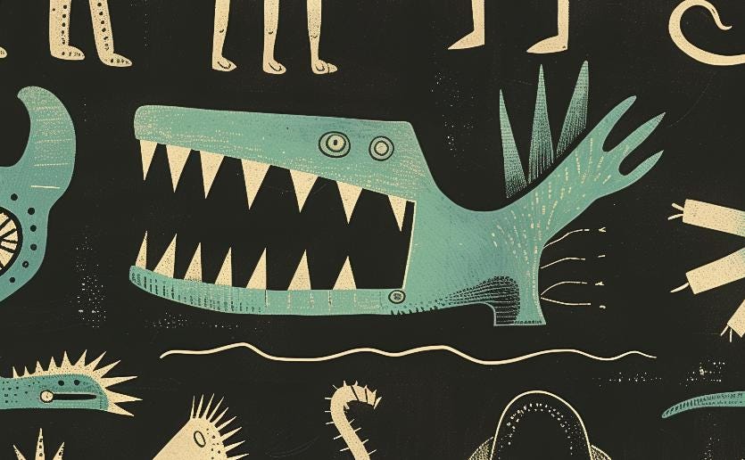Blue Poco Cryptid Folk Art Seamless Pattern No. 3 - Etsy