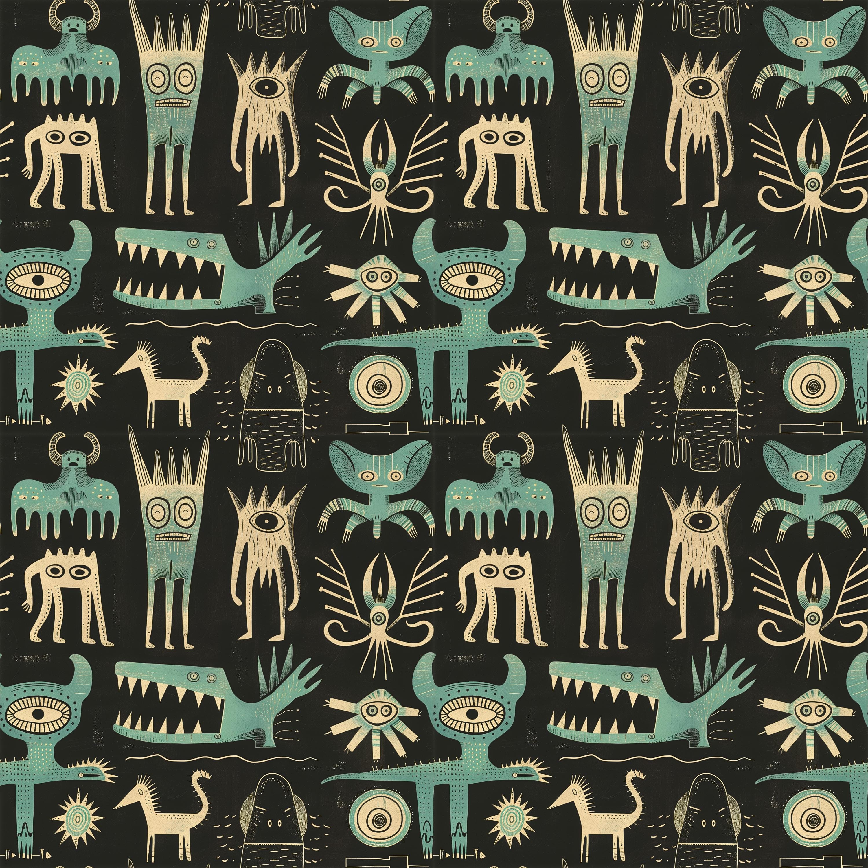 Blue Poco Cryptid Folk Art Seamless Pattern No. 3 - Etsy
