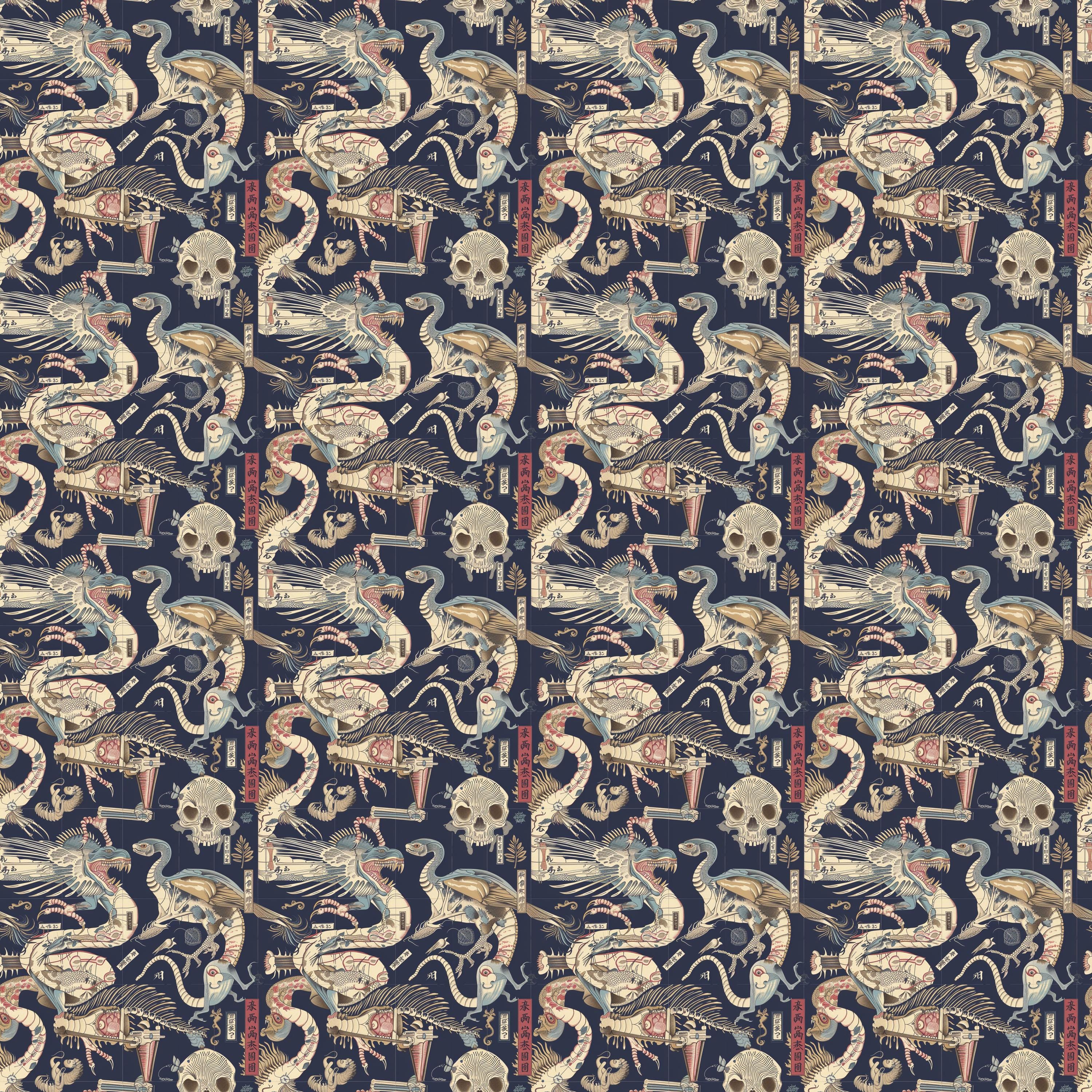 Japanese Yokai Dissection Seamless Pattern – Edo-style Cryptid Anatomy ...