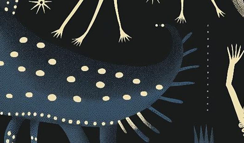 Blue Poco Abstract Cryptid Folk Art Seamless Pattern - Etsy