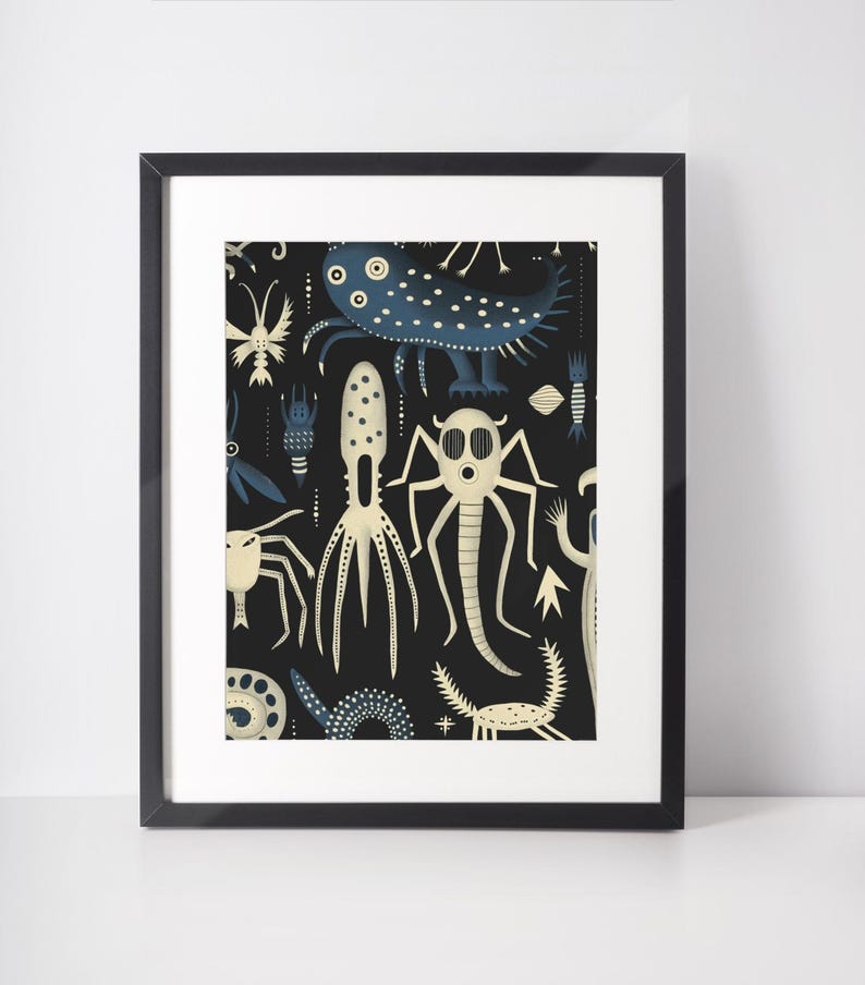 Blue Poco Abstract Cryptid Folk Art Seamless Pattern - Etsy