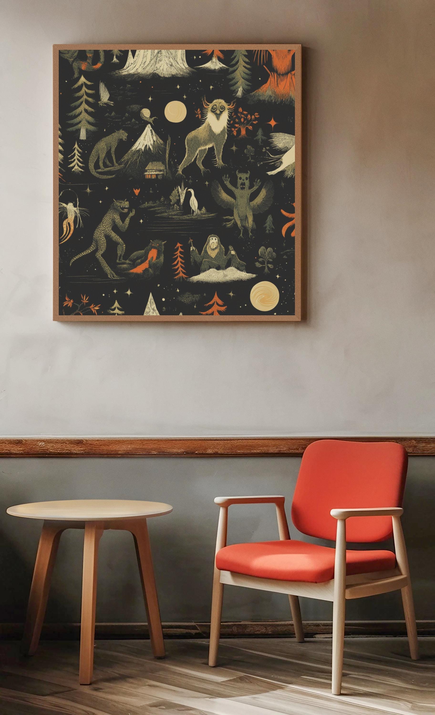 Nighttime Cryptid Legends Seamless Pattern – Mythical Monsters in a ...