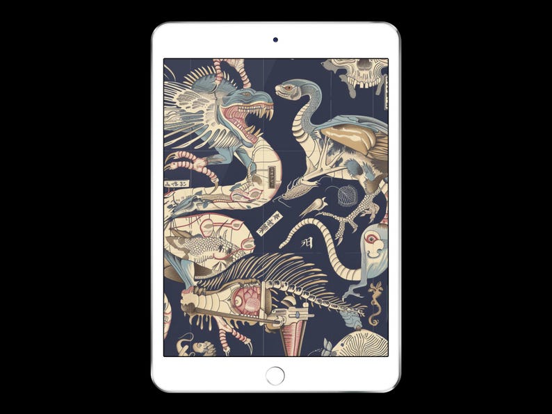 Japanese Yokai Dissection Seamless Pattern – Edo-style Cryptid Anatomy ...