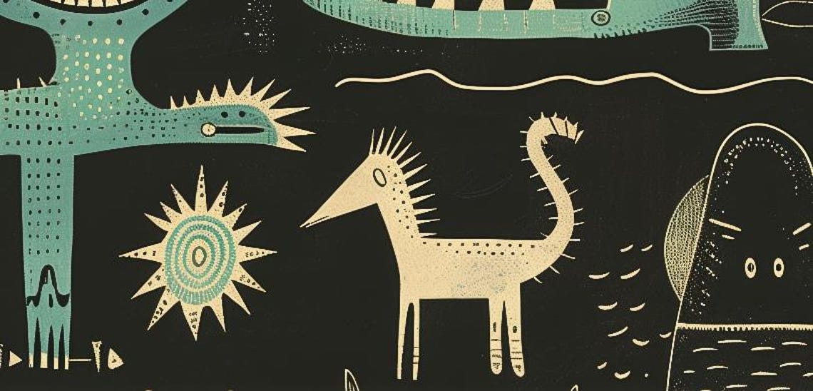 Blue Poco Cryptid Folk Art Seamless Pattern No. 3 - Etsy